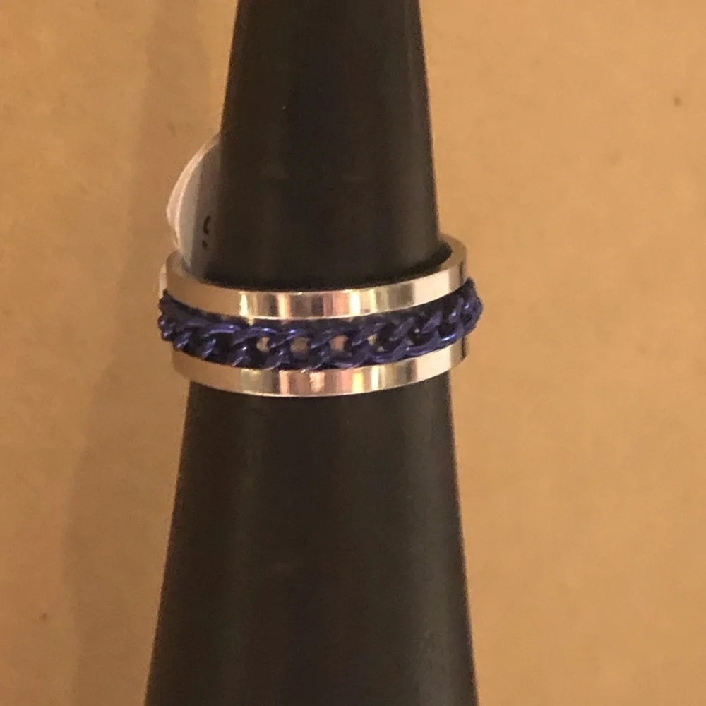 Jewelry | 32 Fidget Spinner Ring Blue Tone Chain Band Size 9 | Poshmark